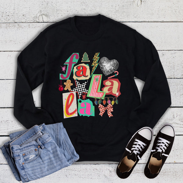 Christmas Fa La La Collage Letters Sweatshirt – Rebel Rose Apparel